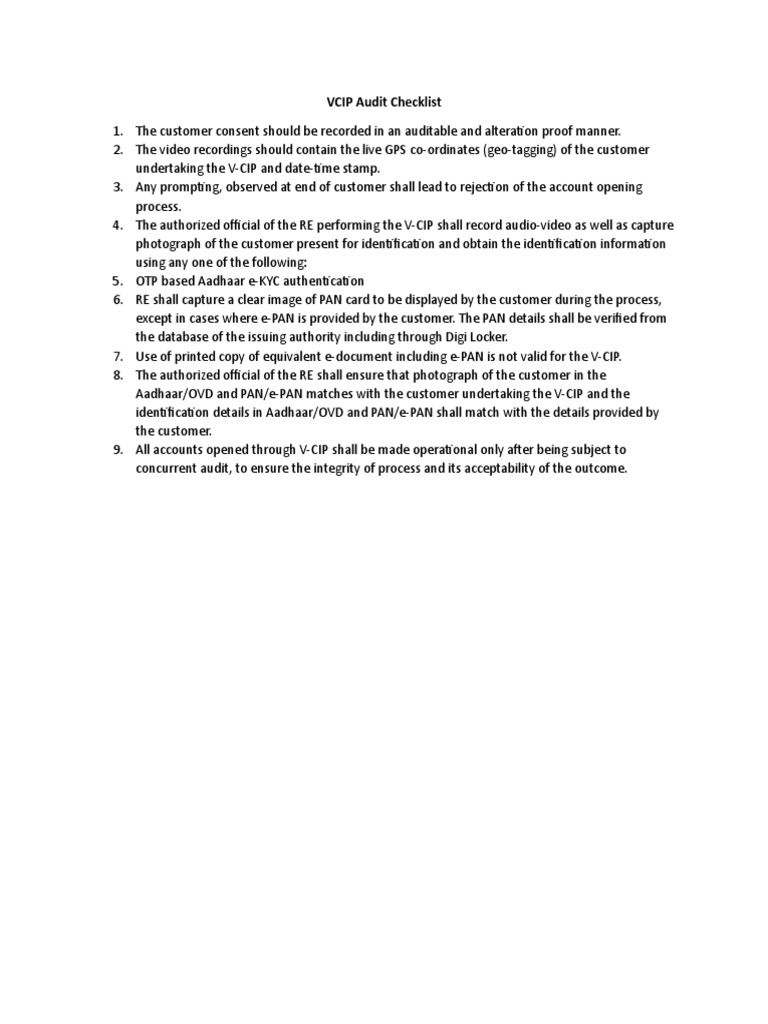 VCIP Audit Checklist | PDF