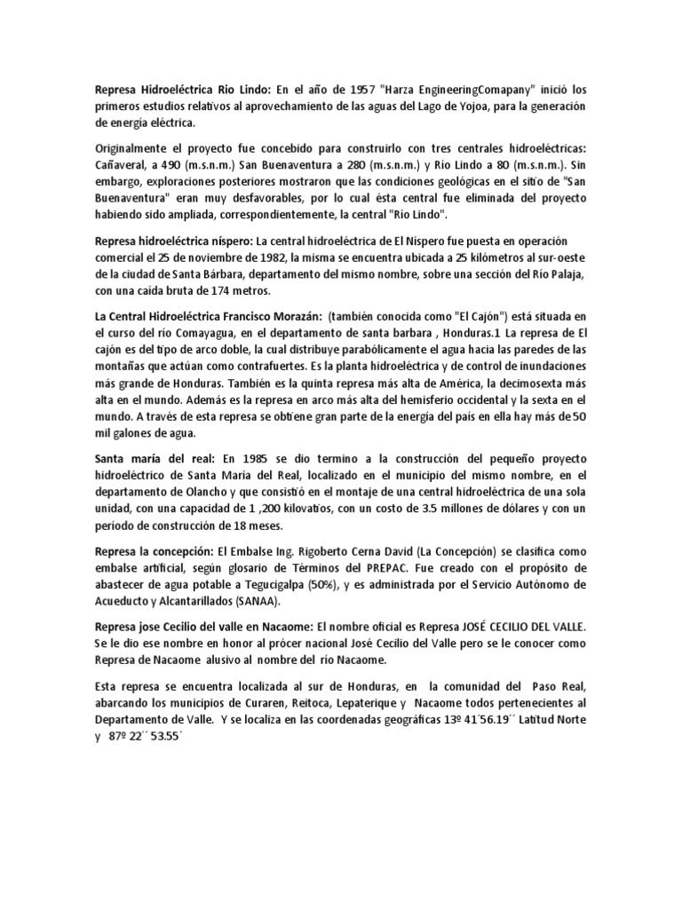 Represa en Honduras | PDF | Hidroelectricidad | Hidrología