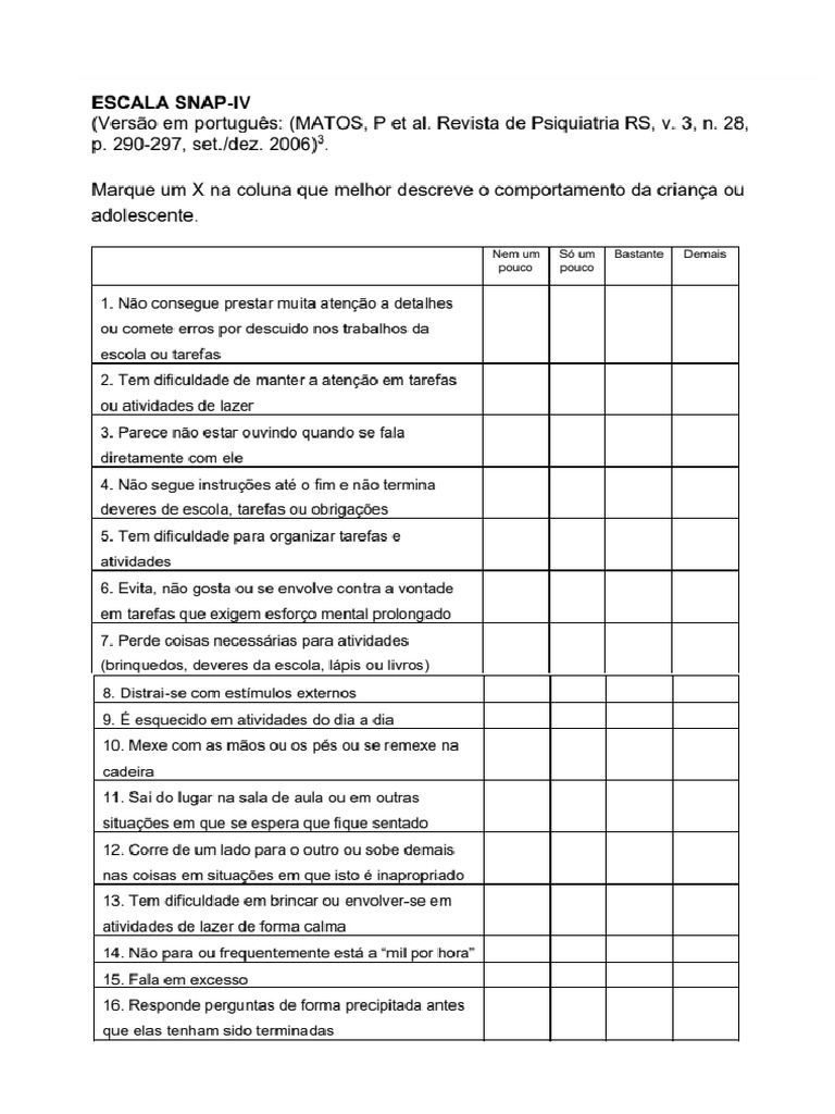 Escala Snap - Iv | PDF | Bem-estar | Ciências e Matemática