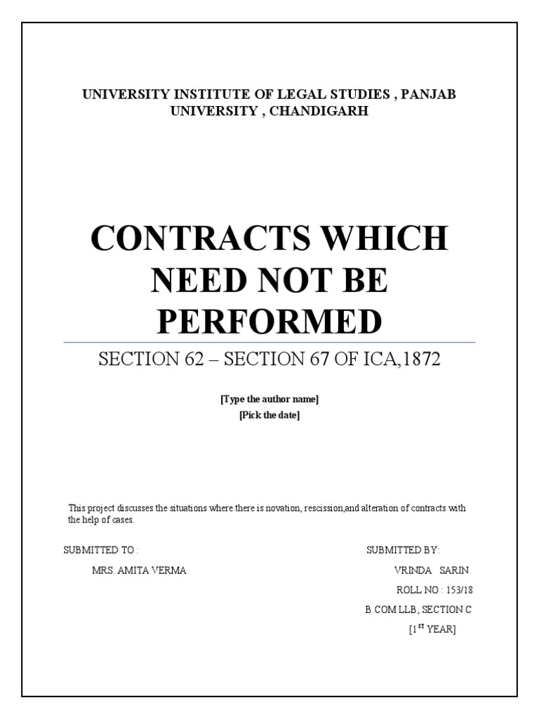 Contracts Which Need Not Be Performed: Section 62 - Section 67 of Ica, 1872 | PDF | Lawsuit ...