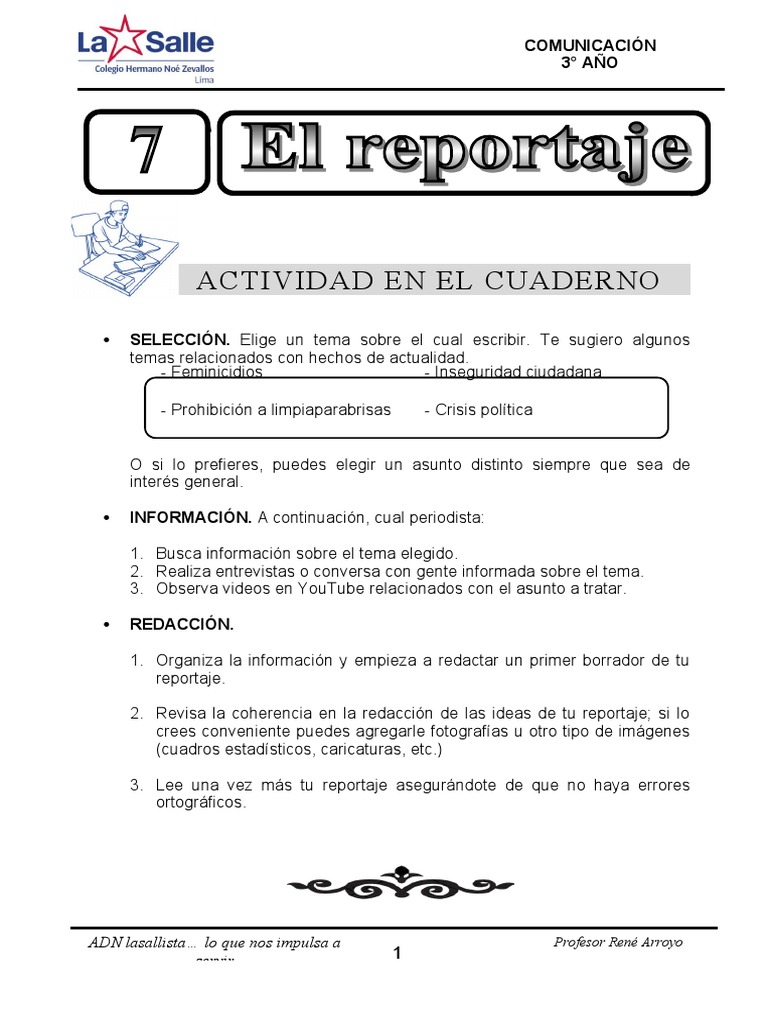 3° Sec - Tema 07 - El Reportaje - Actividad | PDF