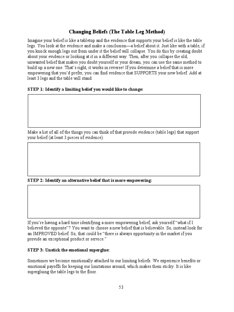 Changing Beliefs (The Table Leg Method) | PDF | Evidence | Psychology