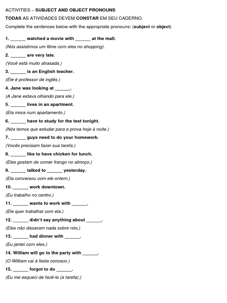 ACTIVITIES (Subject and Object) | PDF