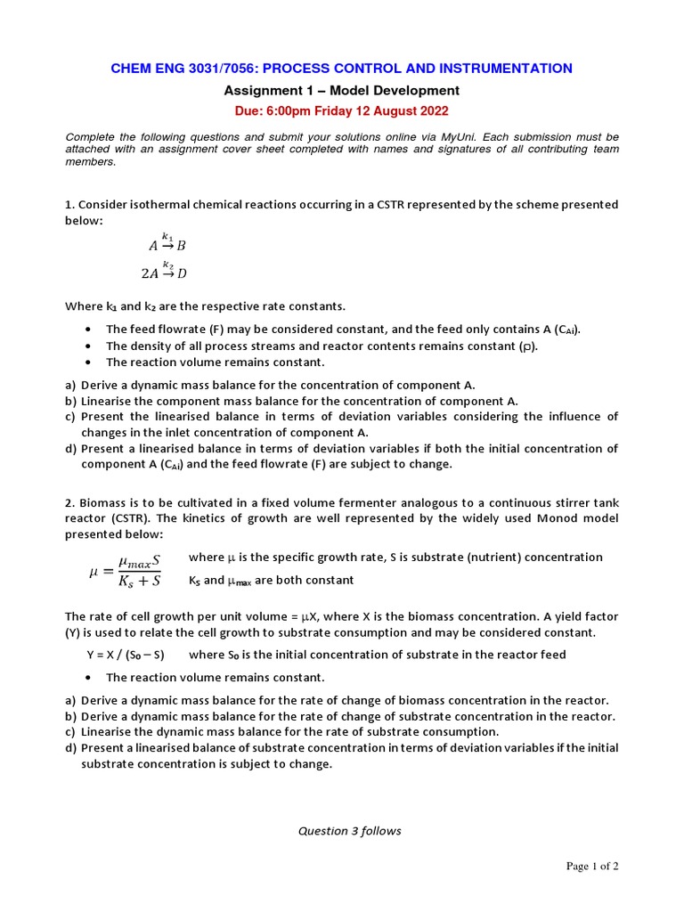 Assignment 1 - Process Control & Instrumentation 2022 Final | PDF | Gases | Pressure