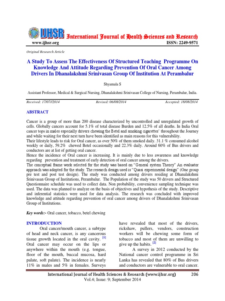 International Journal of Health Sciences and Research: ISSN: 2249-9571 | PDF | Standard ...