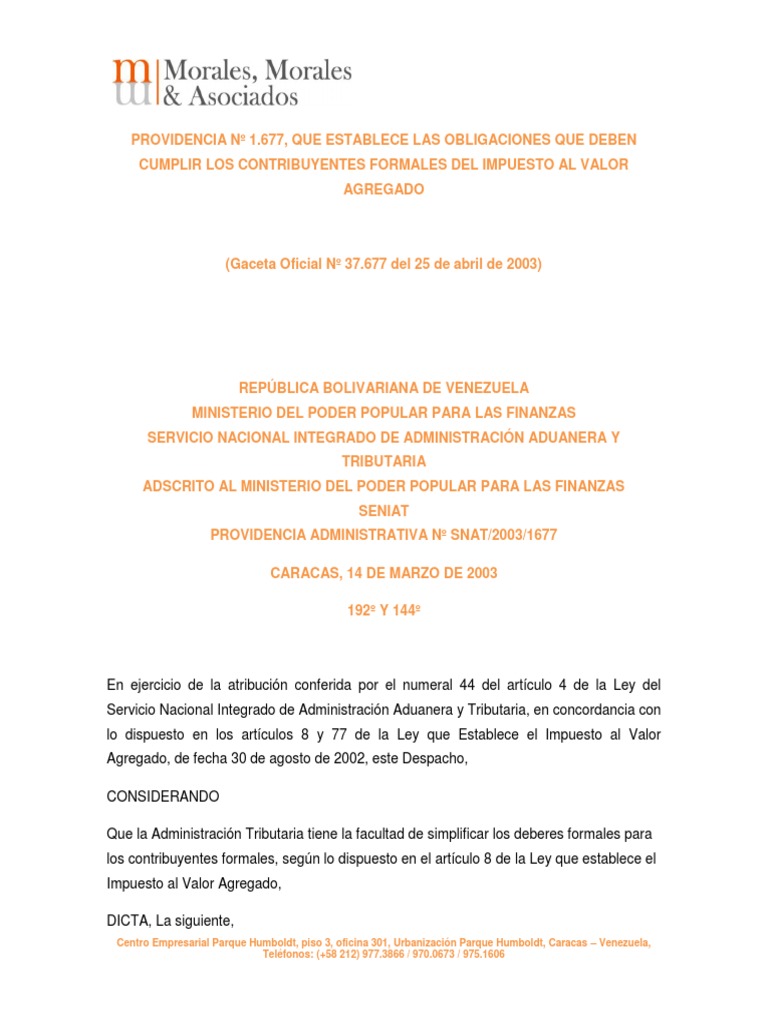 Providencia N1677 | PDF | Impuestos | Venezuela