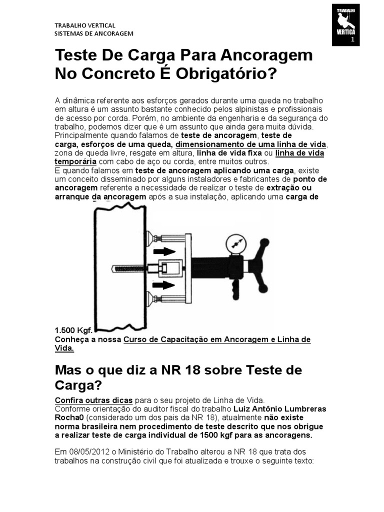 Teste de Carga para Ancoragem No Concreto É Obrigatório | PDF