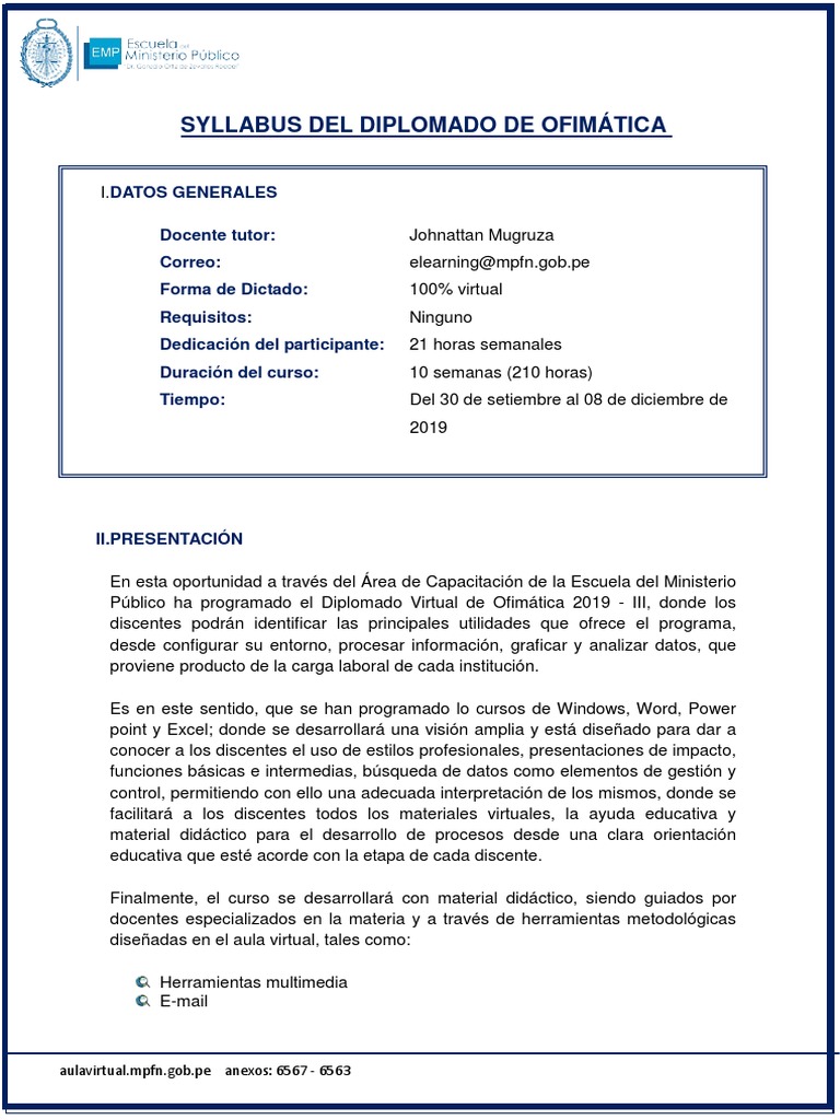 7343 4. Syllabus de Diplomado Ofimatica g3 | PDF | Microsoft Excel | Archivo de computadora