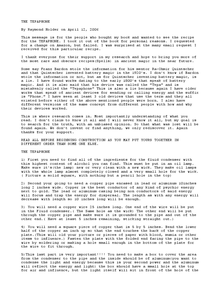 Raymond Holder - TEPAPHONE | PDF | Pipe (Fluid Conveyance)