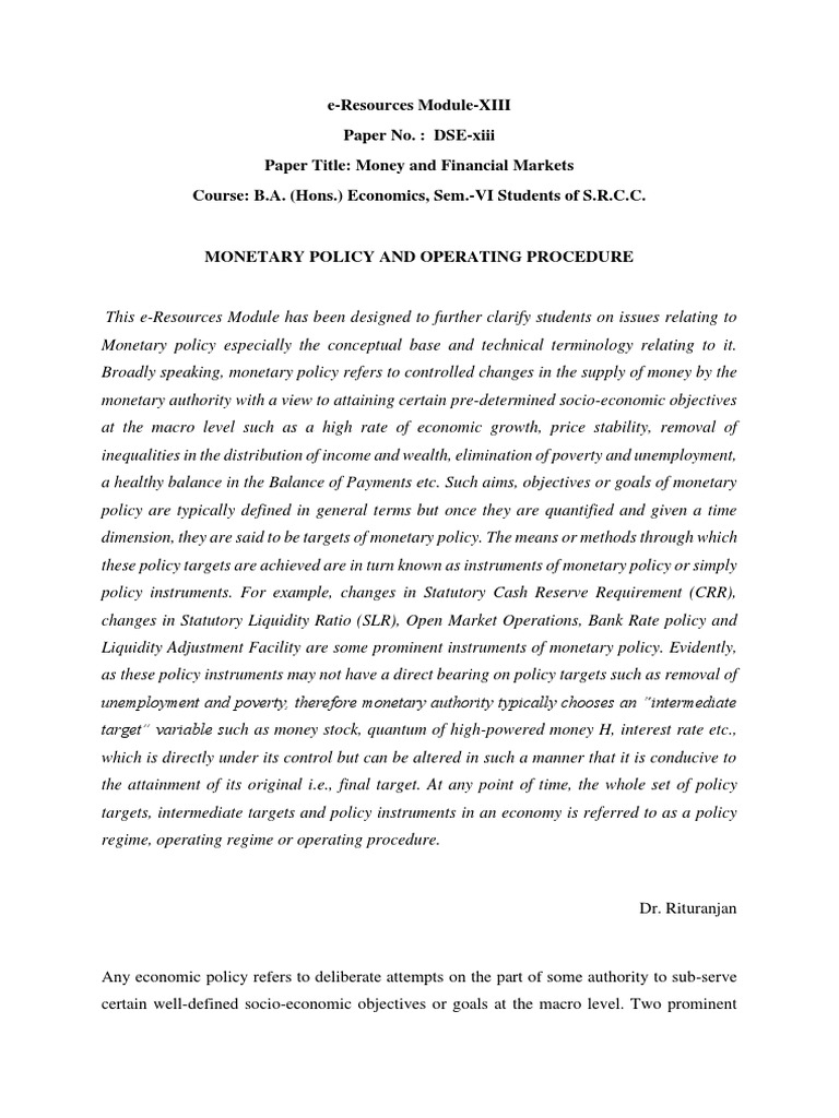 Monetary Policy and Operating Procedure | PDF | Monetary Policy | Money