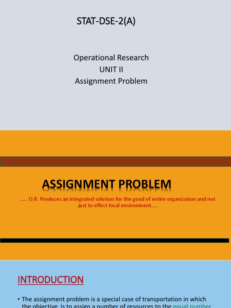 Assignment Problem | PDF | Matrix (Mathematics) | Mathematical Optimization Assignment Problem | PDF | Matrix (Mathematics) | Mathematical Optimization