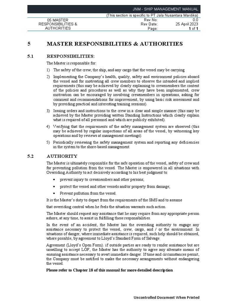 Chapter 05 - Master Resp & Auth | PDF | Safety