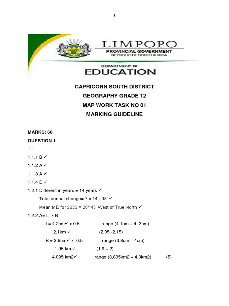 Capricorn South District Geography Grade 12 Map Work Task No 01 Marking ...