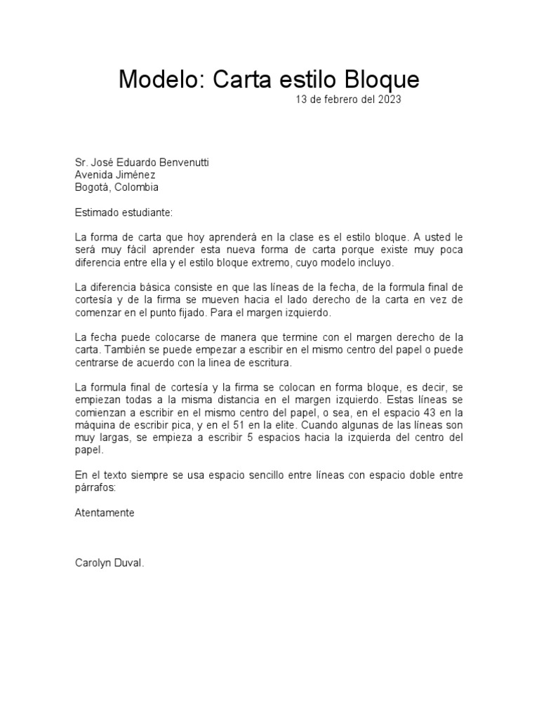 Modelo: Carta Estilo Bloque | PDF