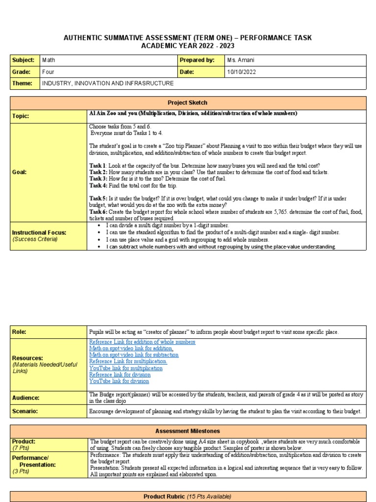 Grade 4-Term 1 Performance Task (2022-2023) N | PDF | Division ...