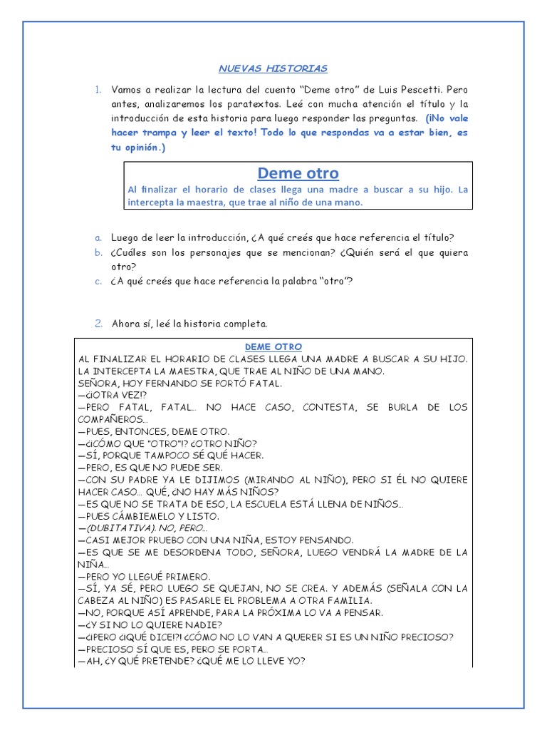 CUENTO HUMORÍSTICO - 4to ACTIVIDADES PARTE 2 | PDF