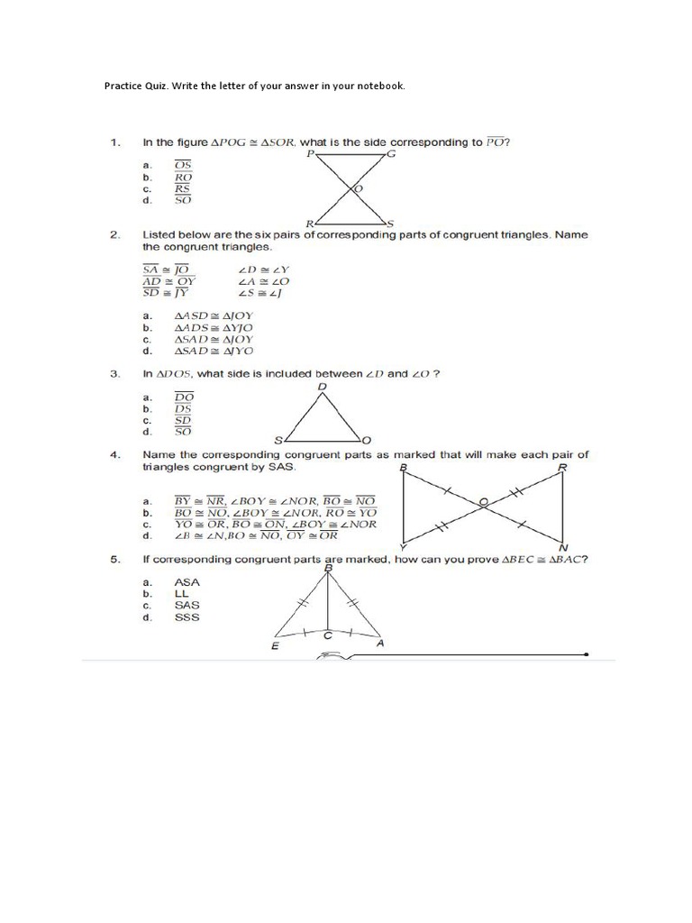 Practice Quiz Triangle Congruence | PDF