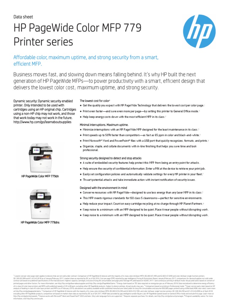 HP Pagewide Color MFP 779 Printer Series | PDF | Image Scanner | Remote ...