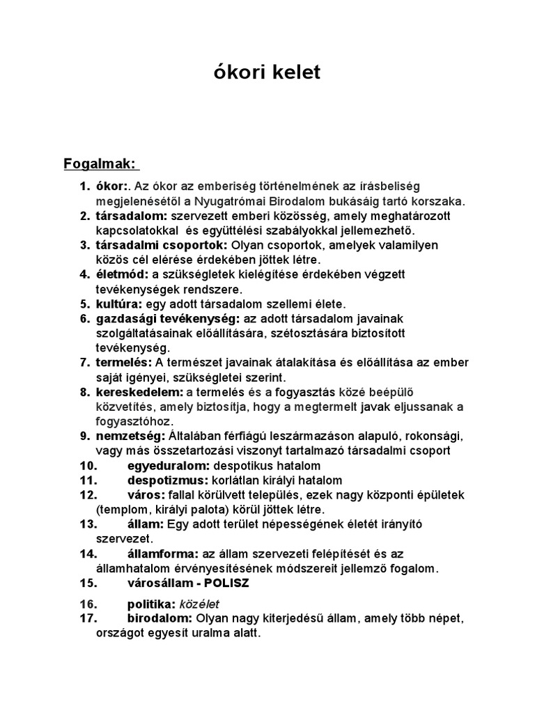 Ókori Kelet 8.évfolyam Töri Vizsga | PDF