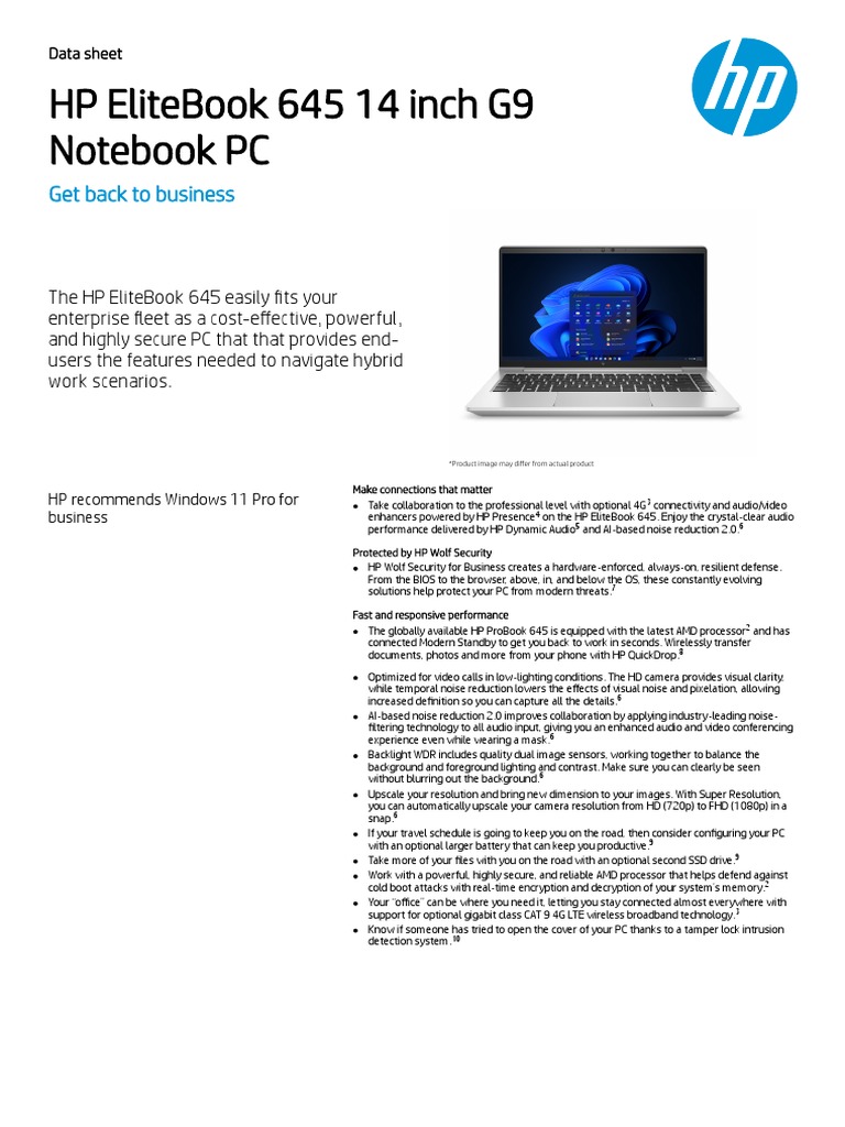 HP Elitebook 645 14 Inch G9 Notebook PC: Get Back To Business | PDF | Windows 10 | Android ...