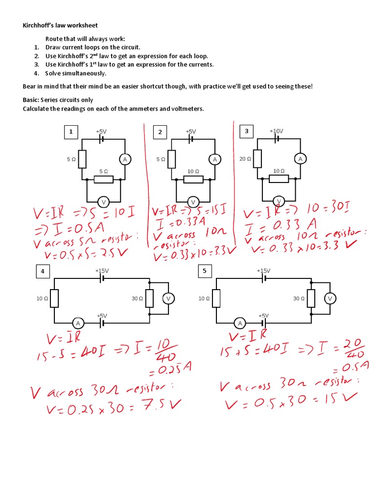 Kirchhoff's Law Worksheet Guide | PDF