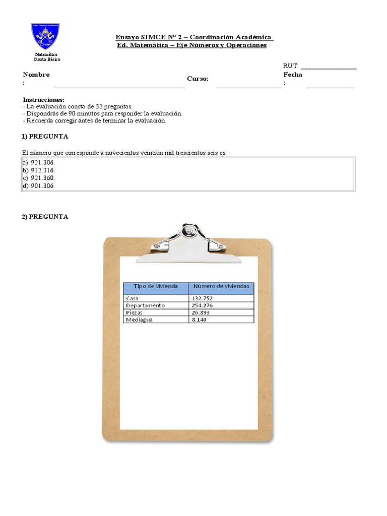Análisis de resultados del Ensayo SIMCE N° 2 de Matemática para Cuarto Básico | PDF | Aritmética ...