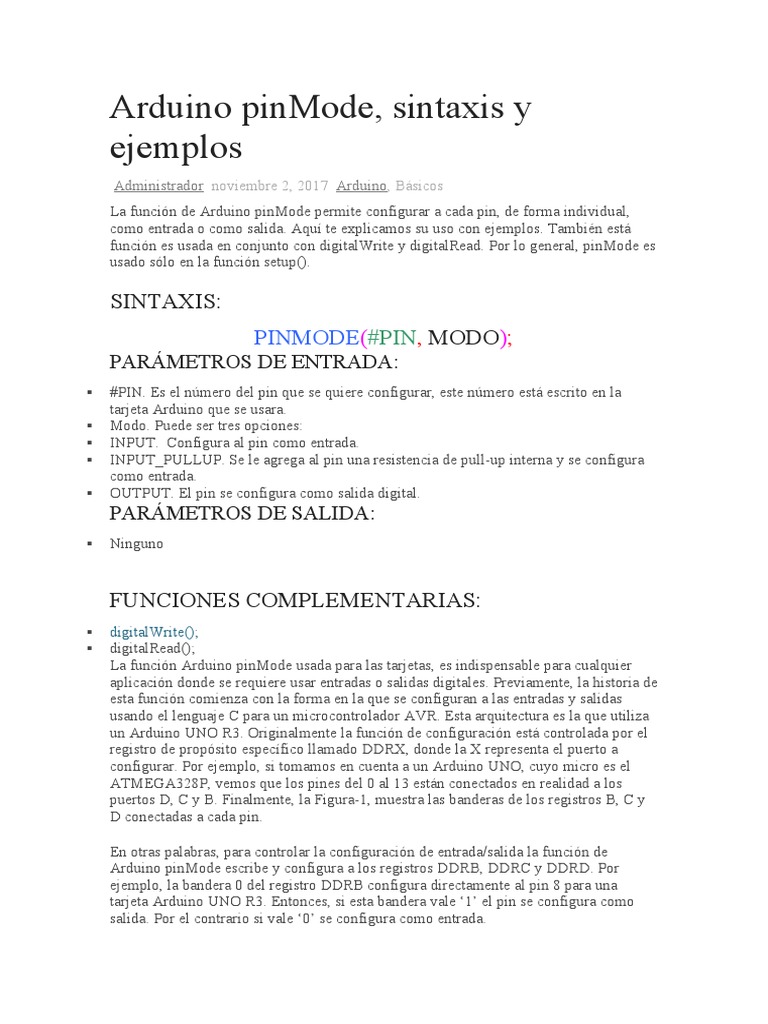 Arduino Pinmode Sintaxis y Ejemplos | PDF | Arduino | Hardware de la ... Arduino Pinmode Sintaxis y Ejemplos | PDF | Arduino | Hardware de la ...