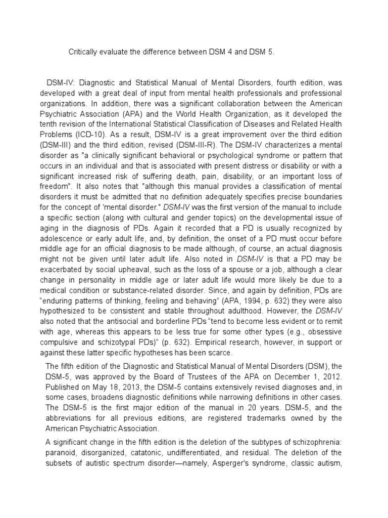 DSM-IV vs DSM-5: Key Differences | PDF | Diagnostic And Statistical ...