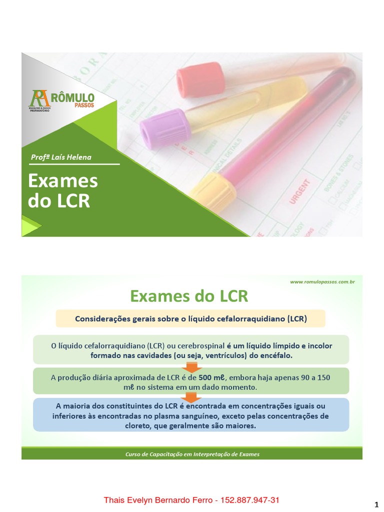 Exames Do LCR | PDF | Líquido cefalorraquidiano | Meningite