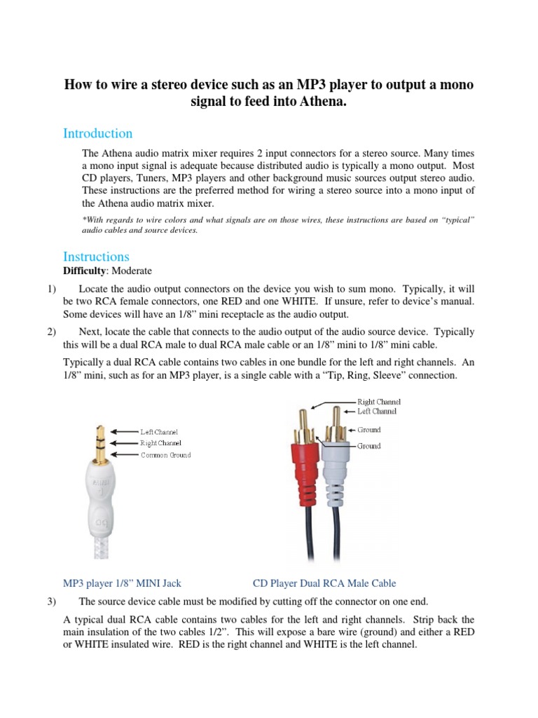 Wire Stereo to Mono for Athena Mixer | PDF | Electrical Connector ...