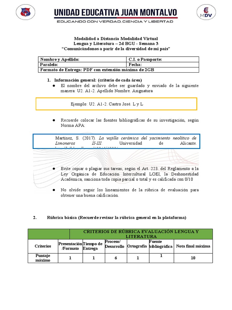 Actividad de Aprendizaje - 1 y 2 Semana - Unidad 2 - 2do BGU - 10mac | PDF
