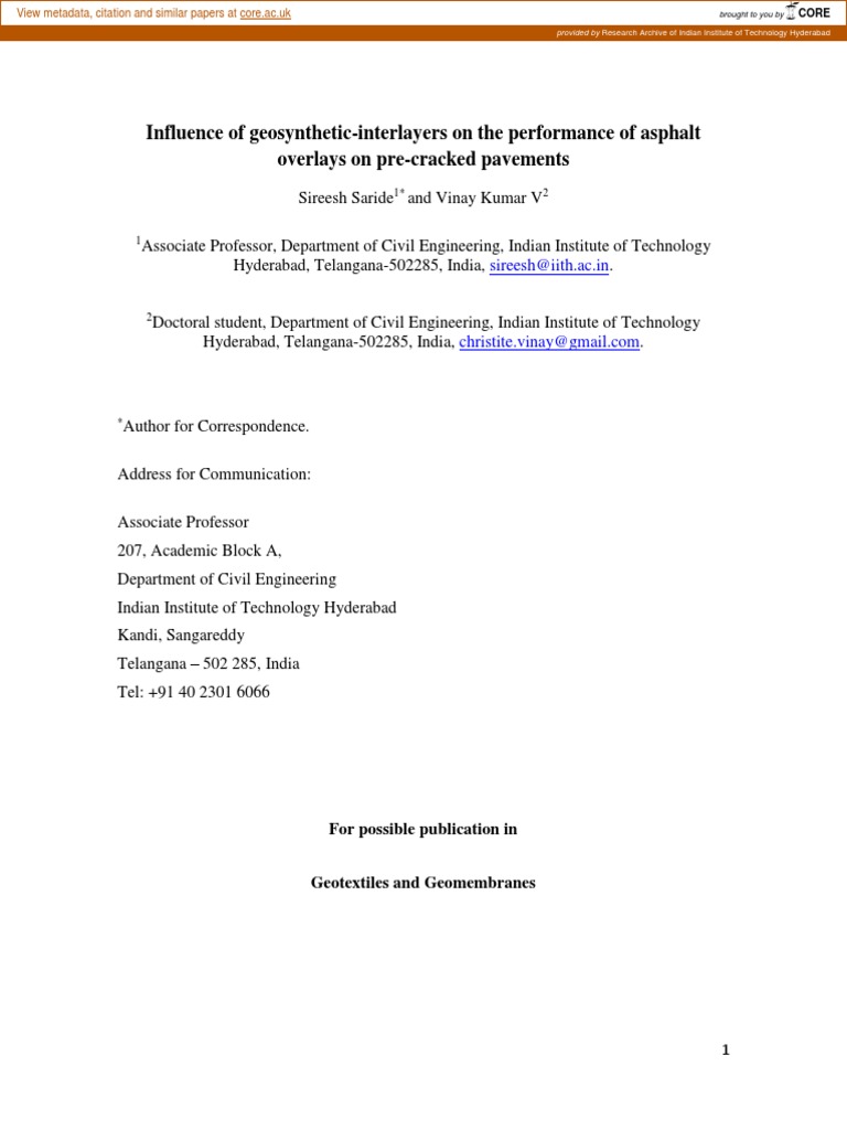 Influence of Geosynthetic-Interlayers On The Performance of Asphalt ...