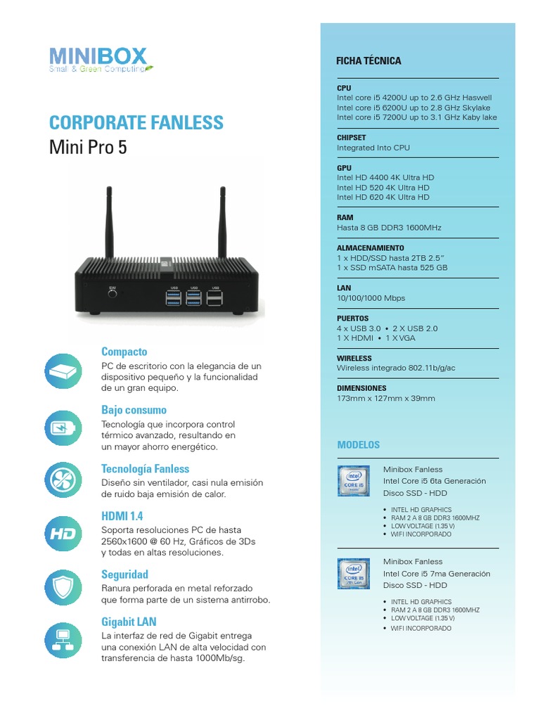 Minbox Intel Fanless Mini PRO 5 | PDF | Unidad de estado sólido | Disco duro