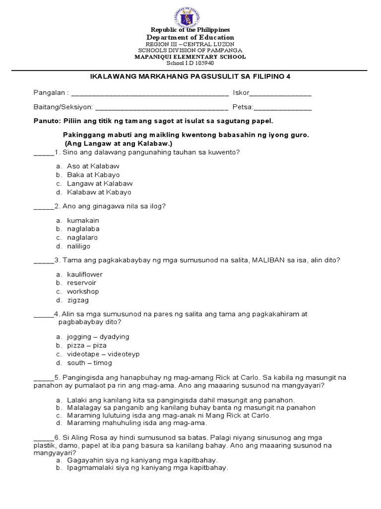 PT - Filipino 4 - Q2 | PDF