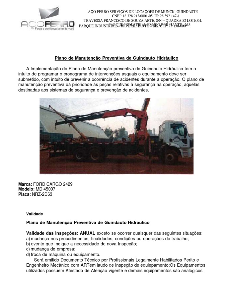 Plano manutenção guindaste | PDF | Guindaste (máquina) | Motores