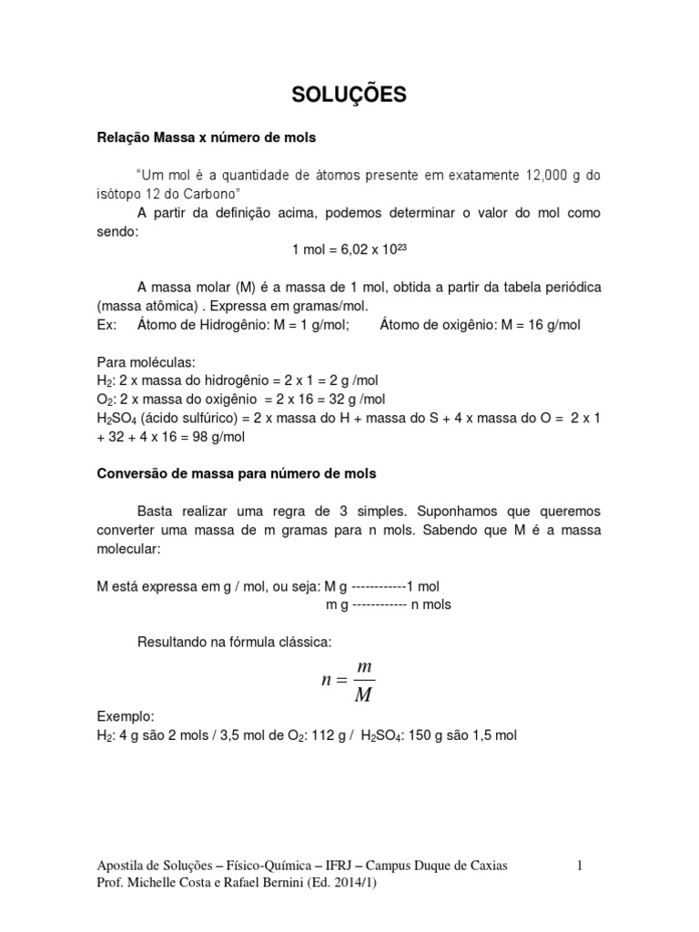 Soluções: Relação Massa X Número de Mols | PDF | Concentração ...