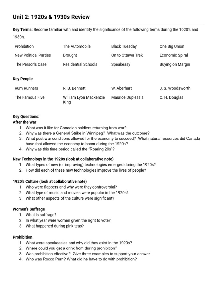 CHC2D 1920s & 1930s Review | PDF | Great Depression | Economies