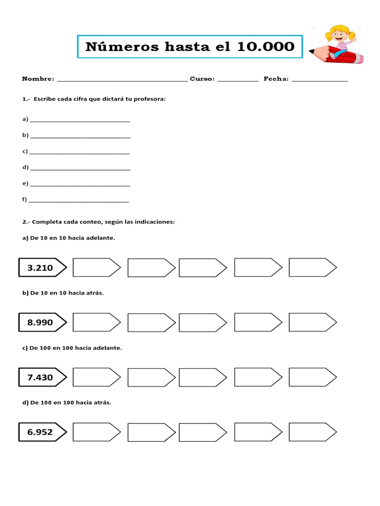 Guía 1 N° Hasta El 10000 4° Basico | PDF