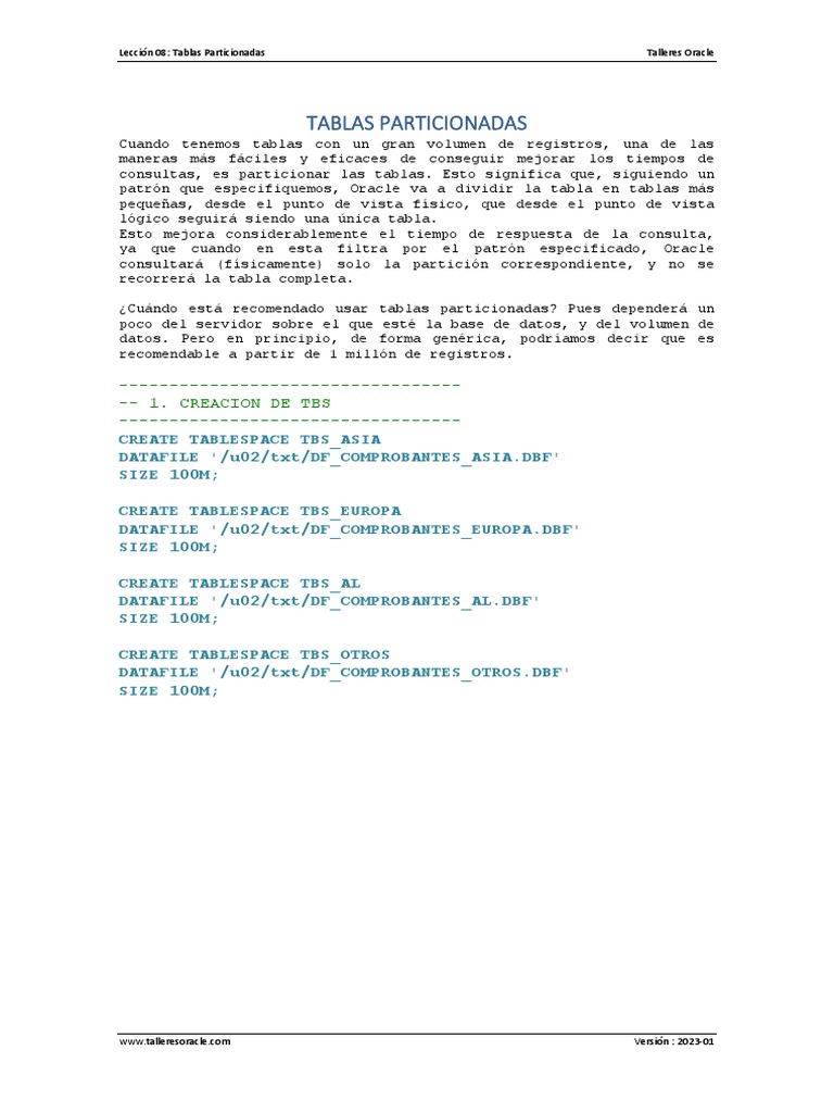 Tablas Particionadas en Oracle | PDF | Gestión de datos | Informática