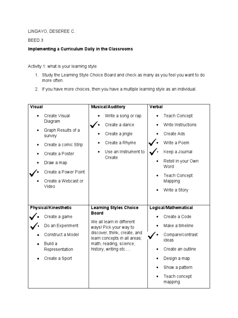 Curriculum Implemention | PDF | Lesson Plan | Learning Styles