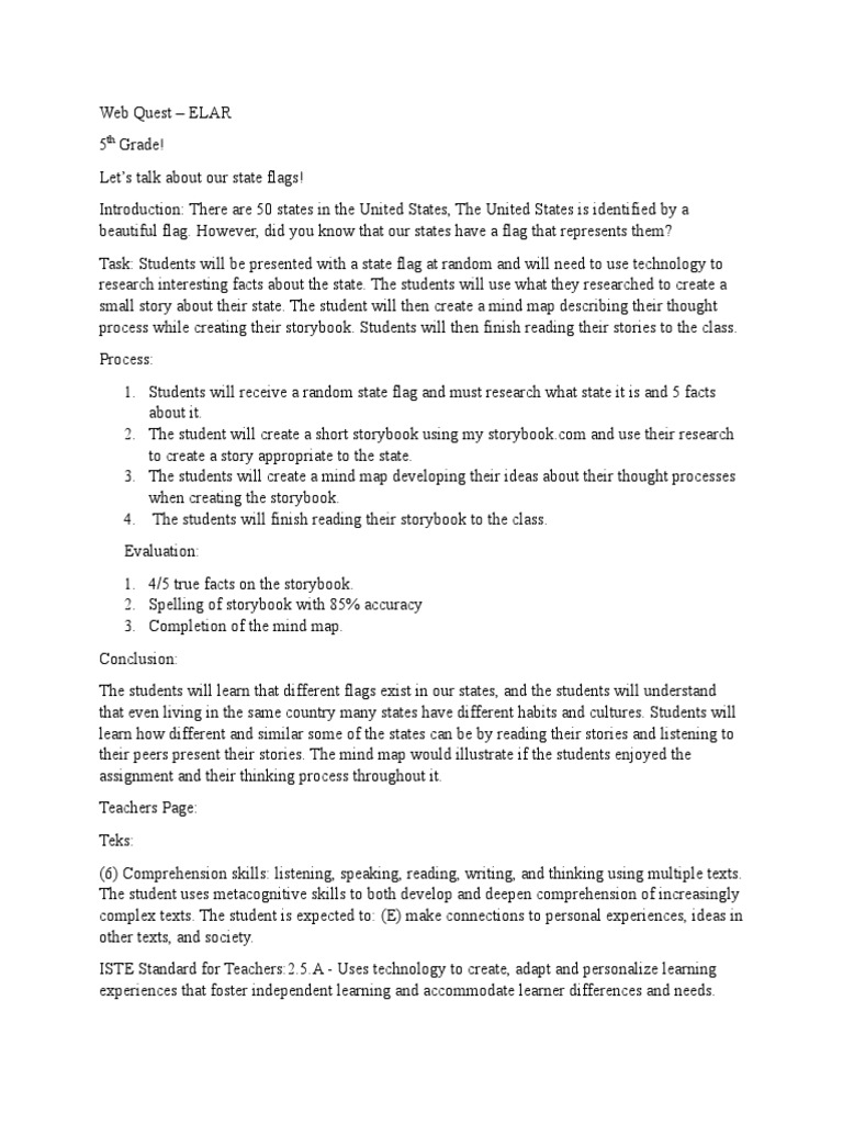Web Quest Elar | PDF | Language Arts & Discipline | Science & Mathematics