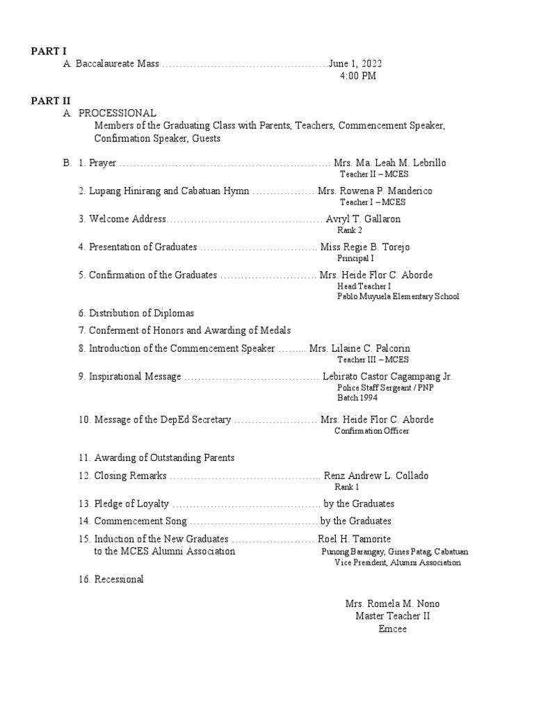 A Baccalaureate Mass and Graduation Ceremony: Honoring the Achievements ...