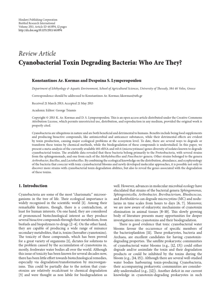 Cyanotoxin Degrading Bacteria | PDF | Proteolysis | Cyanobacteria