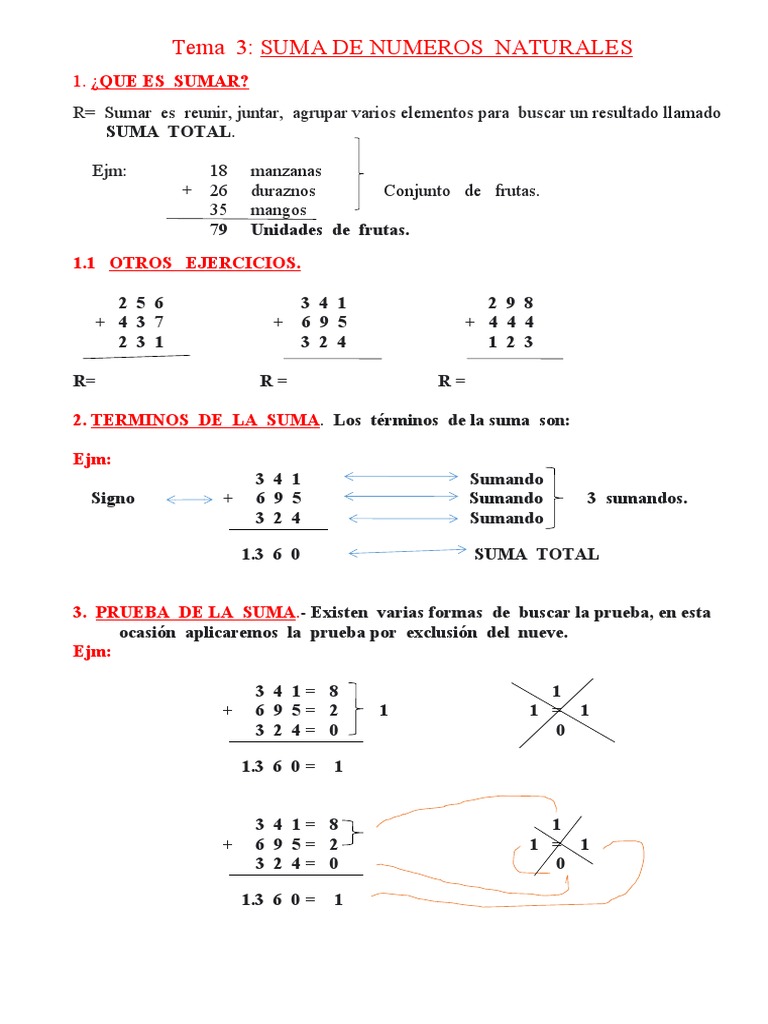 Tema 3 Suma de Numeros Naturales. | PDF