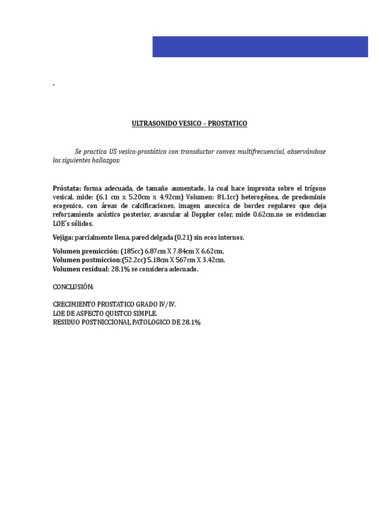 Ultrasonido Vesico-Prostatico: Hallazgos Clave | PDF