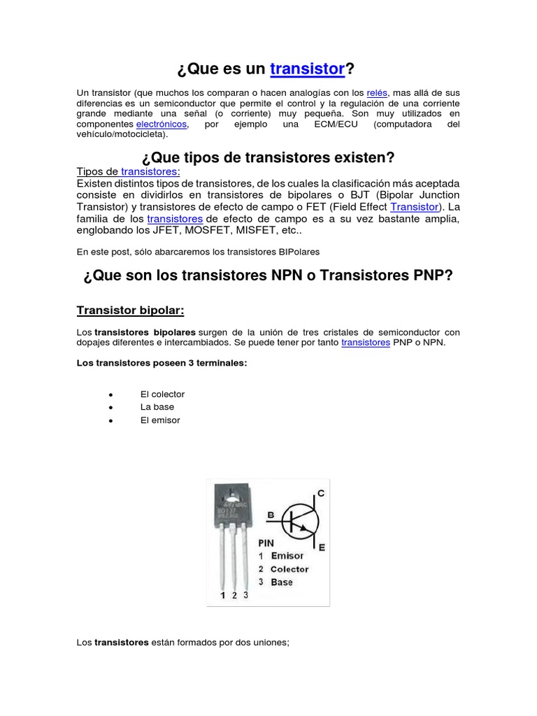 Tipos de Transistores: NPN y PNP | PDF | Transistor de unión bipolar ...