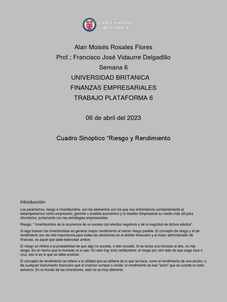 SEM6 ALAN FLORES TrabajoPlataforma6 (Cuadro Sinoptico) | PDF | Riesgo ...