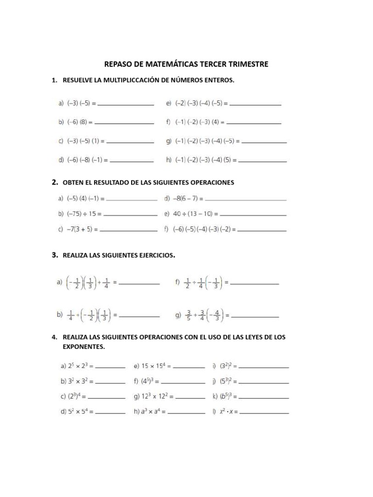 Repaso de Matemáticas Tercer Trimestre | PDF