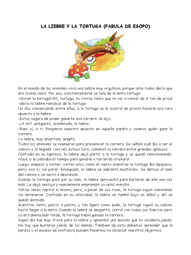 La liebre y la tortuga: fábula de Esopo | PDF | Arte
