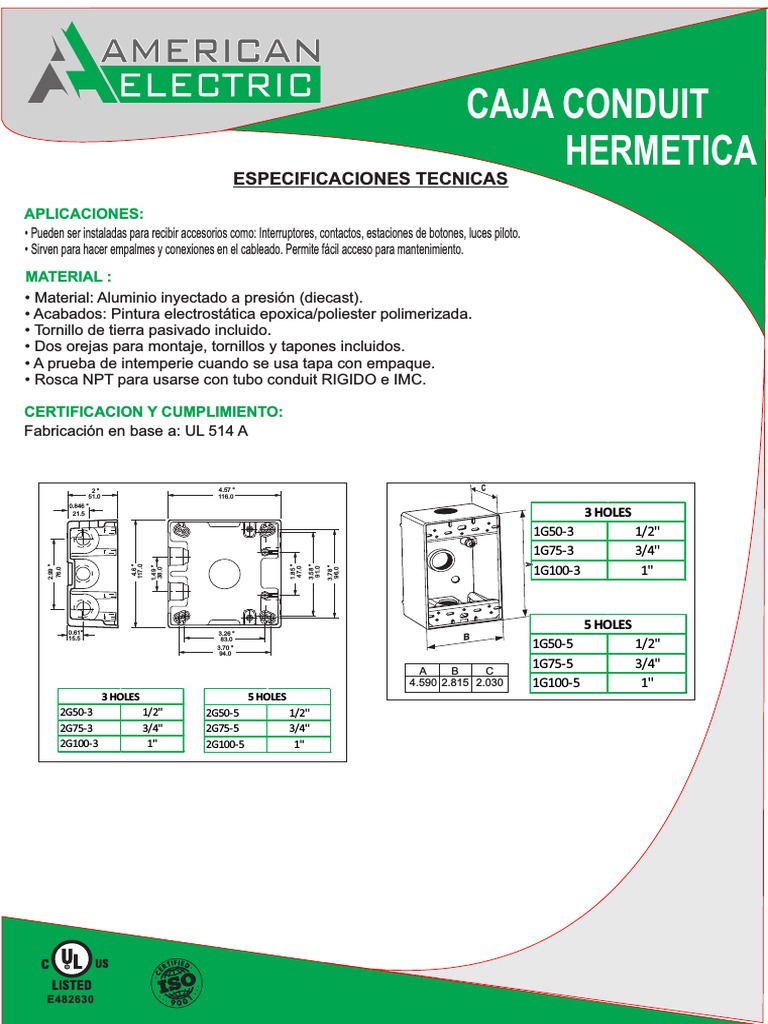 2.2 CMA - ACL - Ficha Técnica Caja Conduit Hermética | PDF | Building Engineering | Electrical ...